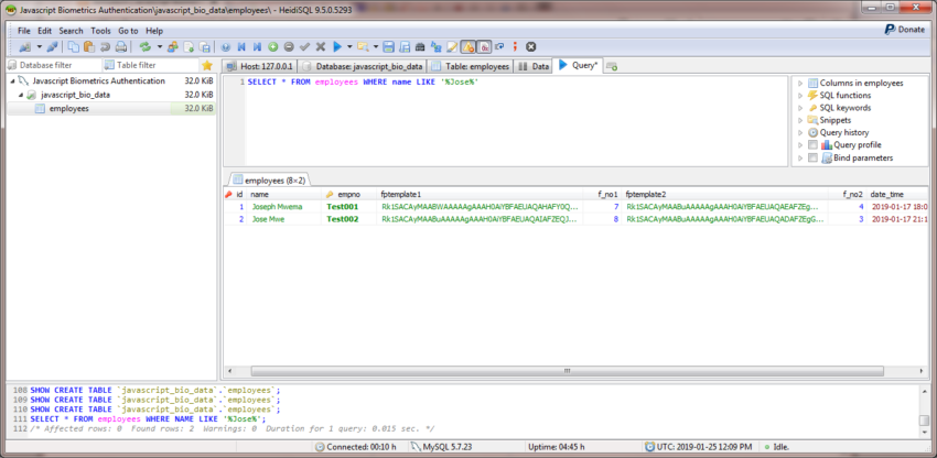 JavaScript Web Biometric Authentication and Integration