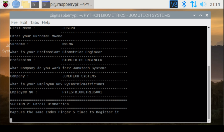 Raspberry Pi Biometric Integration In Python Joseph Mwema