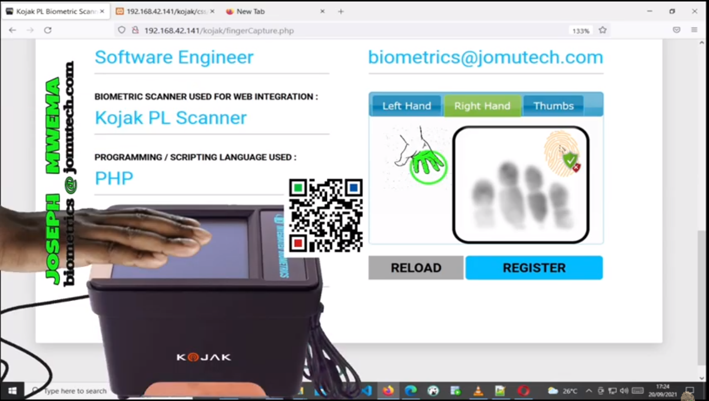 10 Finger Capture in PHP Web using a KOJAK Biometric Scanner