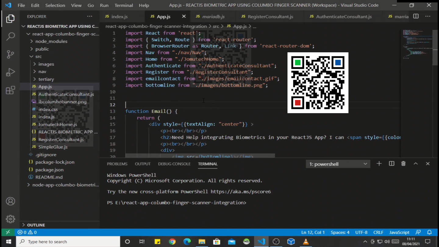 React Biometric Fingerprint Integration using a Columbo Scanner