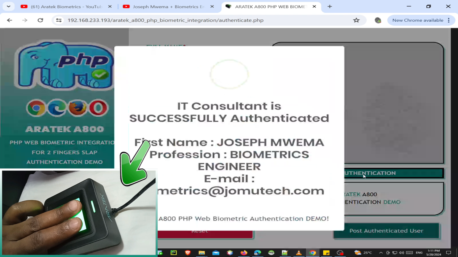 ARATEK A800 Scanner PHP Web Biometric Integration