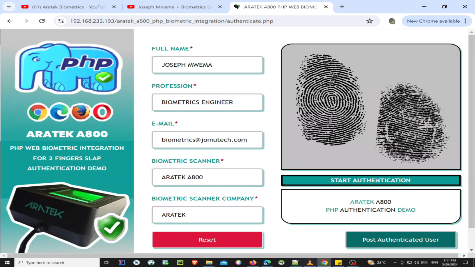 ARATEK A800 Scanner PHP Web Biometric Integration