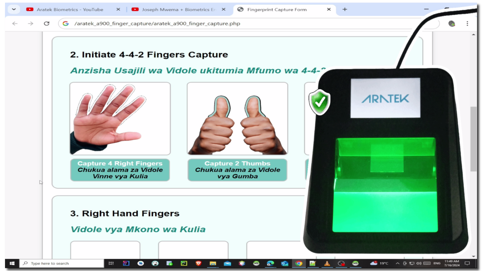 Web based National ID Biometrics Registration with ARATEK A900